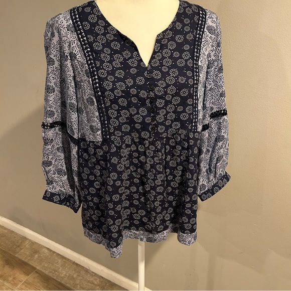 intro. | Tops | Intro Light Blue Navy Blue Calico Southern Print Boho ...
